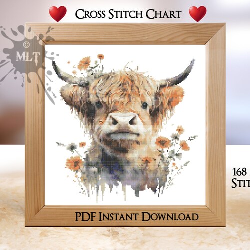 Highland Cow Counted Cross Stitch Chart: Instant PDF Download. - Etsy