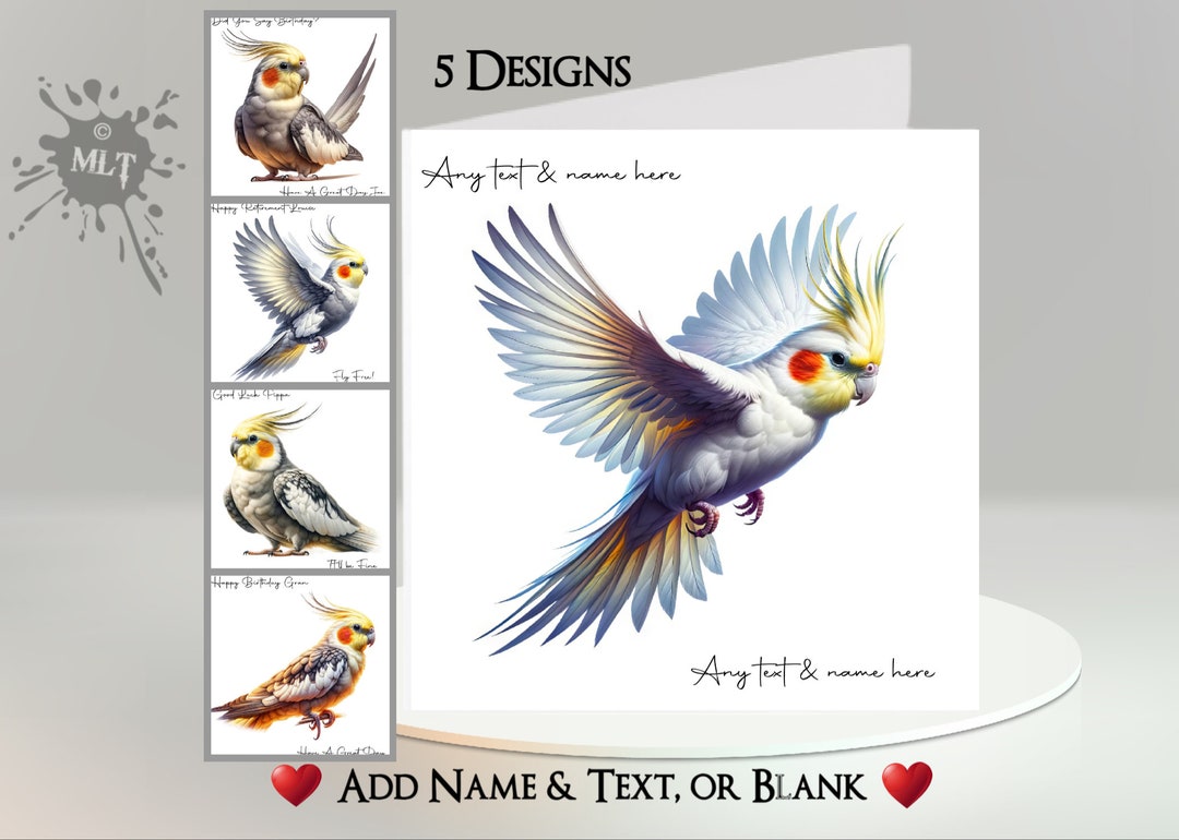 Bird Card: Add Your Text + Name ~ Inside Message ~ Cockatiel, Bird ...