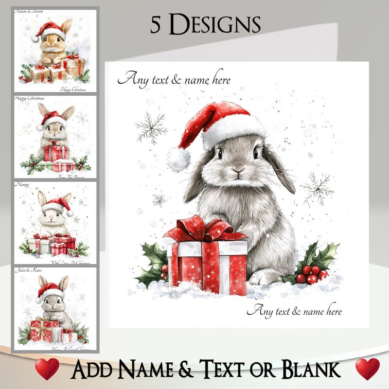 Bunny Christmas Card - Etsy