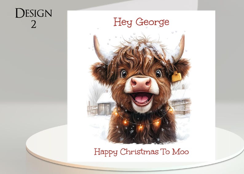 Christmas Highland Cow Card: Add Your Text + Name, Inside Message, 5 ...