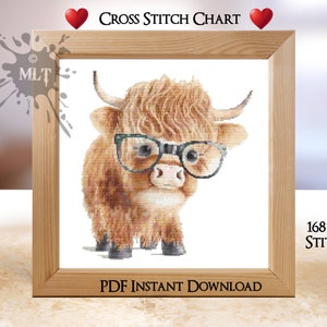 Highland Cow Counted Cross Stitch Chart: Instant PDF Download. Coloured ...