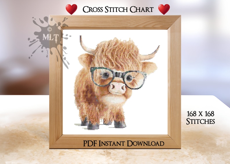 Highland Cow Counted Cross Stitch Chart: Instant PDF Download. - Etsy