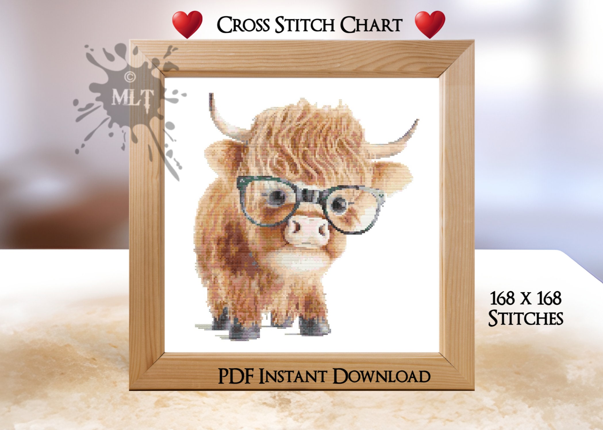 Highland Cow Counted Cross Stitch Chart: Instant PDF Download. Coloured ...