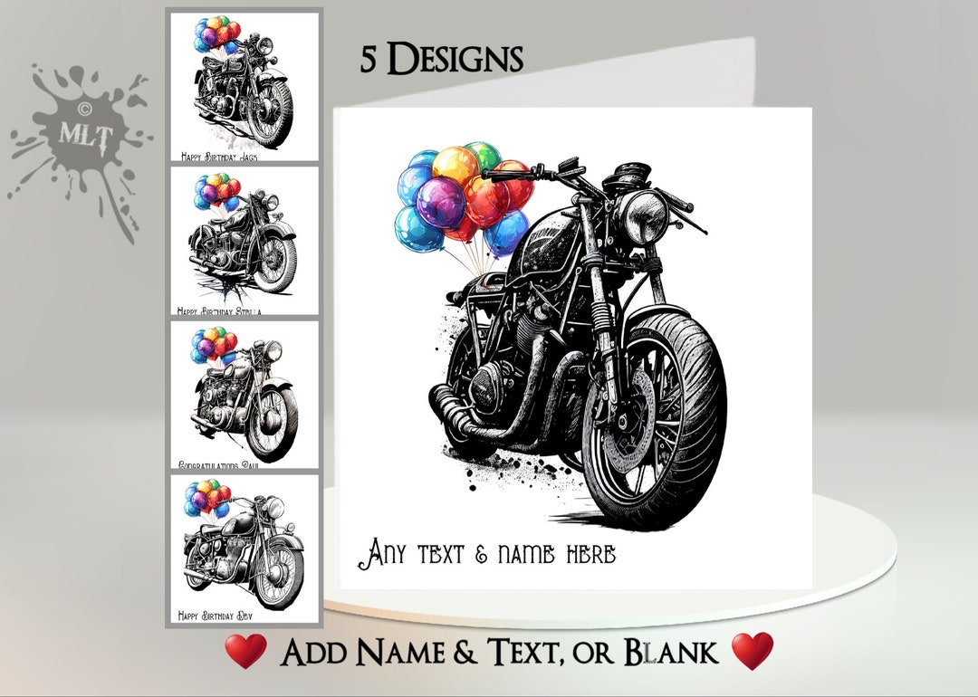 Vintage Bike Card: Add Your Text + Name, Inside Message, 5 Designs. Old ...