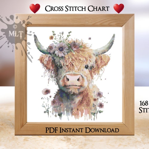 Highland Cow Counted Cross Stitch Chart: Instant PDF Download. - Etsy