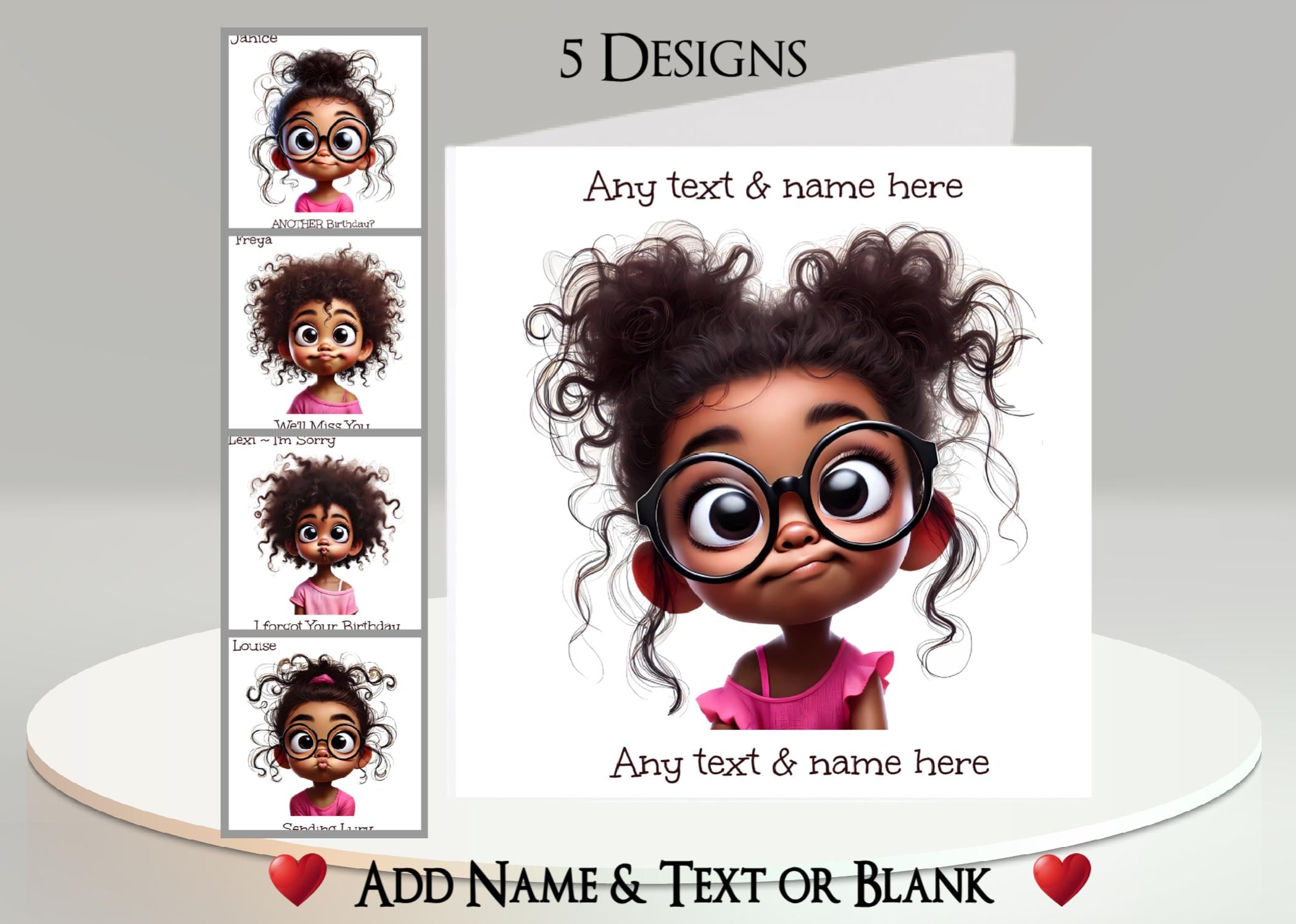 Funny Face Girl Card: Add Your Name + Text, Inside Message, 5 Designs ...