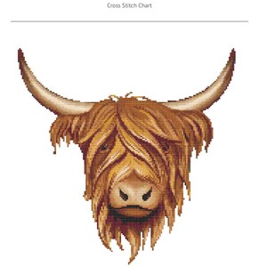 Highland Cow Counted Cross Stitch Chart: Instant PDF Download. Coloured ...