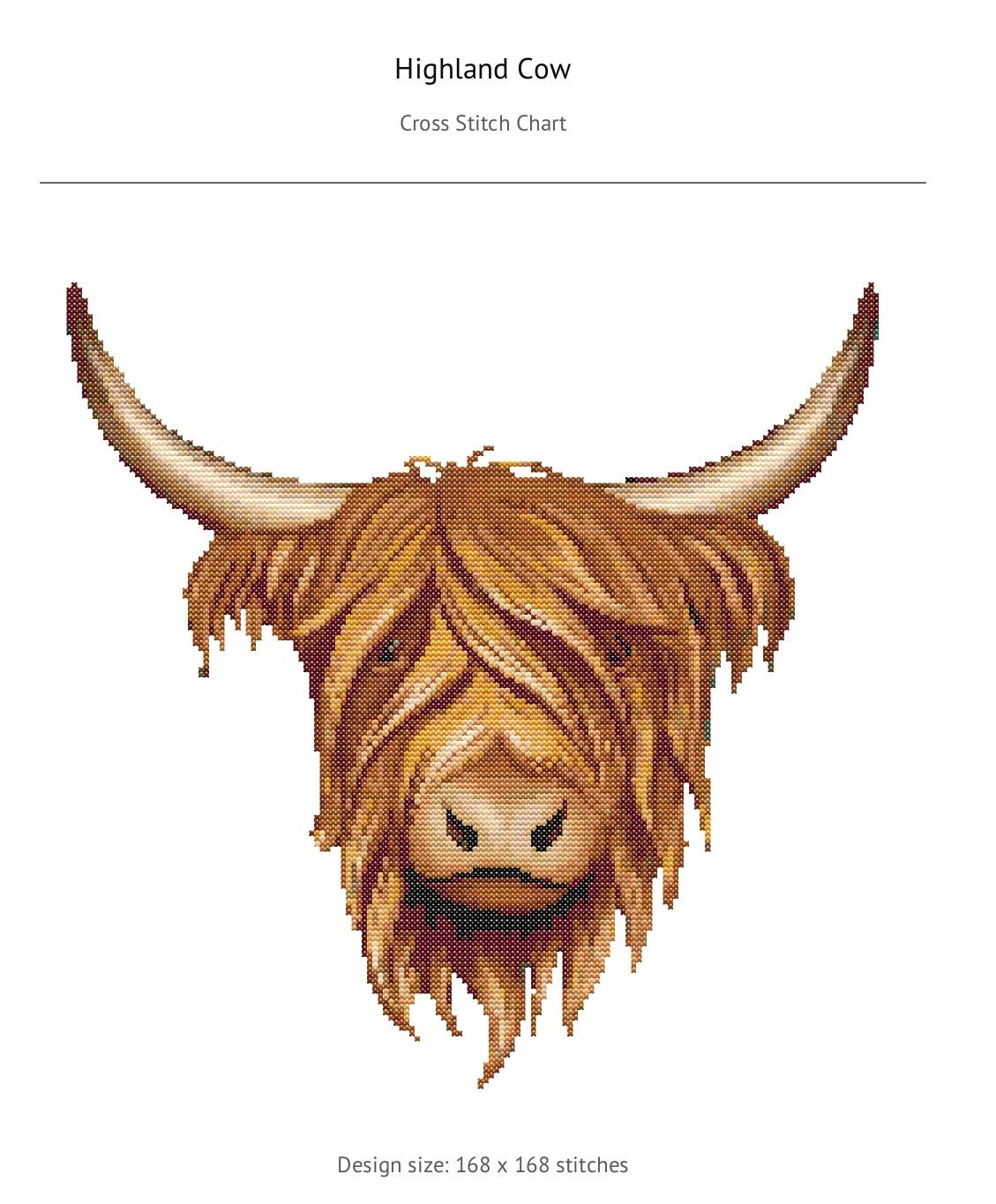 Highland Cow Counted Cross Stitch Chart: Instant PDF Download. Coloured ...