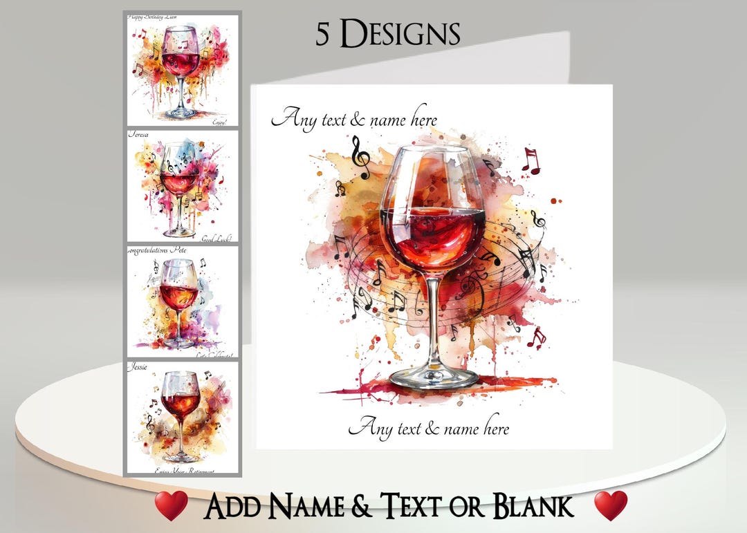 Musical Notes Wine Card: Add Your Text + Name ~ Inside Message ~ Treble ...