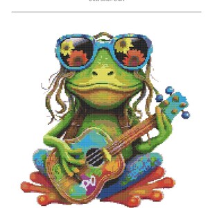 Hippy Frog Counted Cross Stitch Chart: Instant PDF Download. Coloured ...