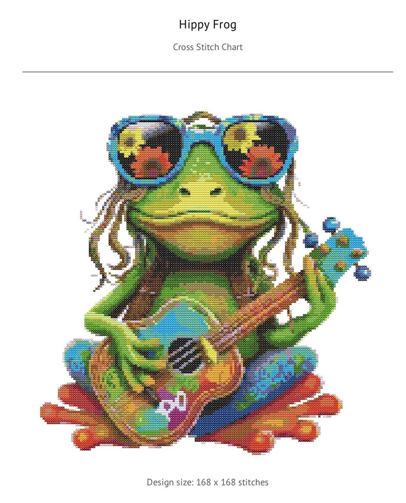 Hippy Frog Counted Cross Stitch Chart: Instant PDF Download. Coloured ...