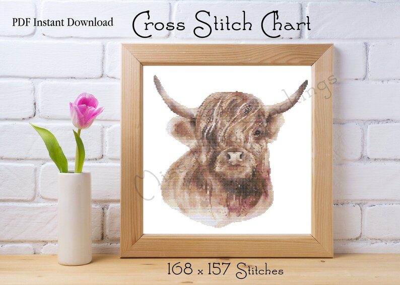 Highland Cow Counted Cross Stitch Chart: Instant PDF Download. - Etsy