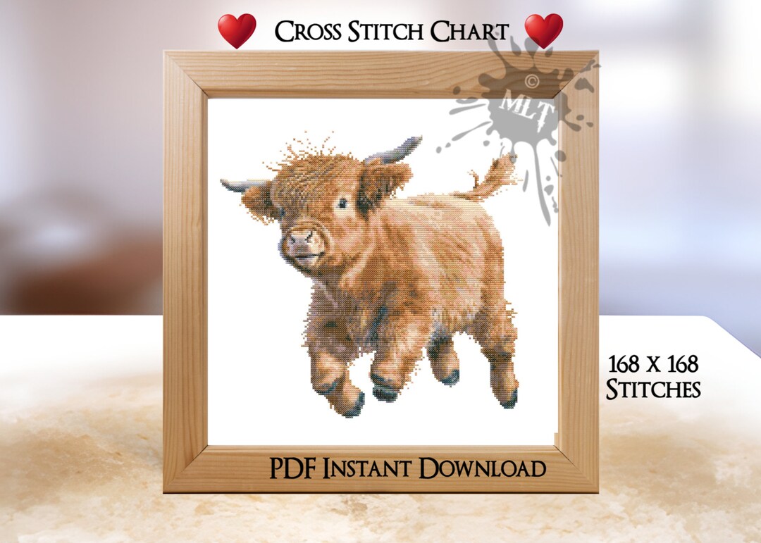 Highland Cow Calf Counted Cross Stitch Chart: Instant PDF Download ...