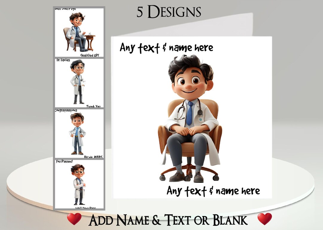 Doctor Card: Add Your Name + Text, Inside Message, 5 Designs. Quirky ...