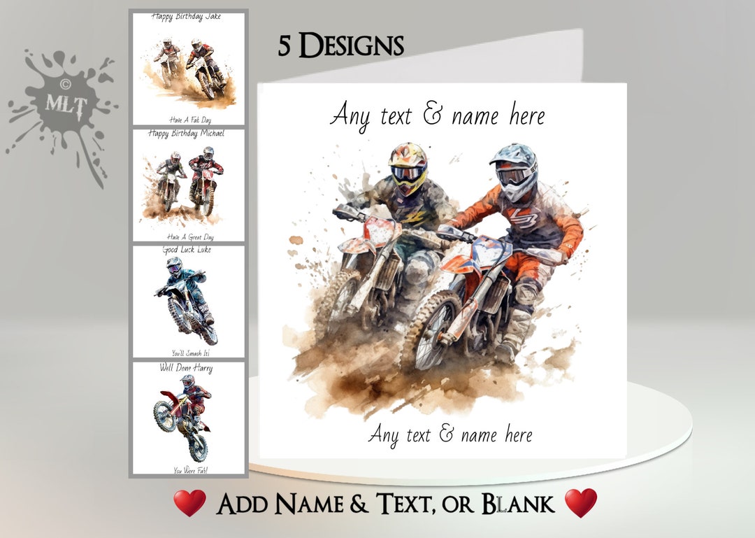 Motocross Card: Add Your Text Name Inside Message Personalised ...