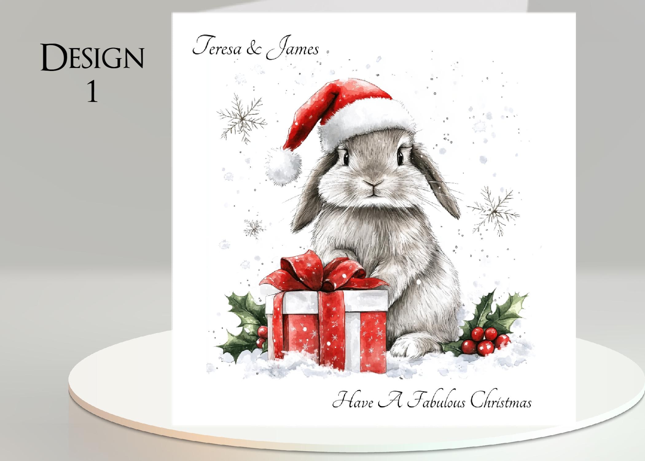 Christmas Rabbit Card: Add Your Text + Name, Inside Message, 5 Designs ...