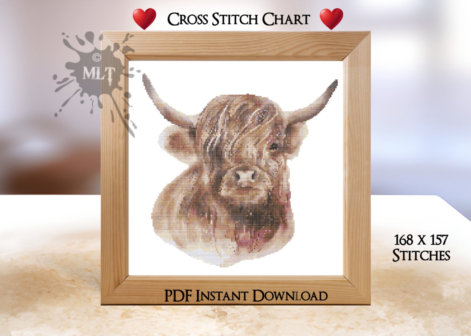 Highland Cow Counted Cross Stitch Chart: Instant PDF Download. Coloured ...