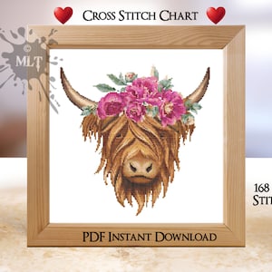 Highland Cow Counted Cross Stitch Chart: Instant PDF Download. - Etsy
