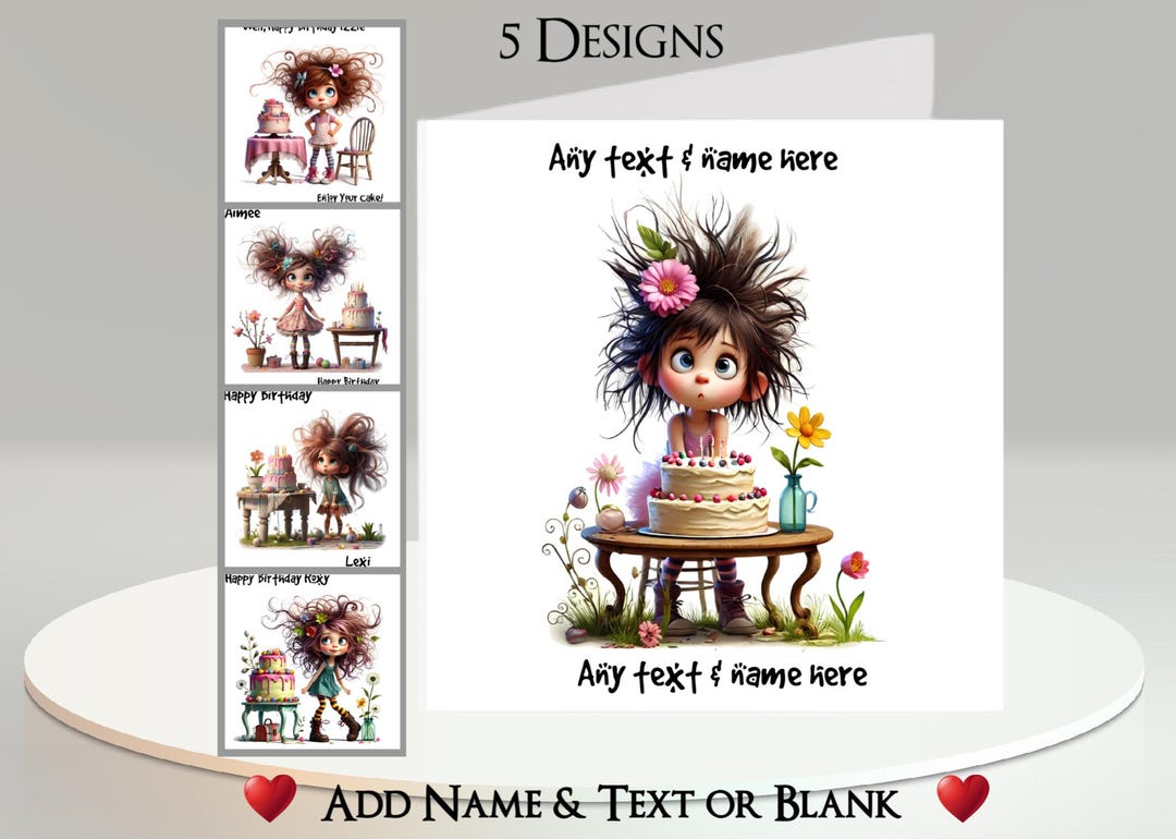 Birthday Girl Card: Add Your Name + Text, Inside Message, 5 Designs ...
