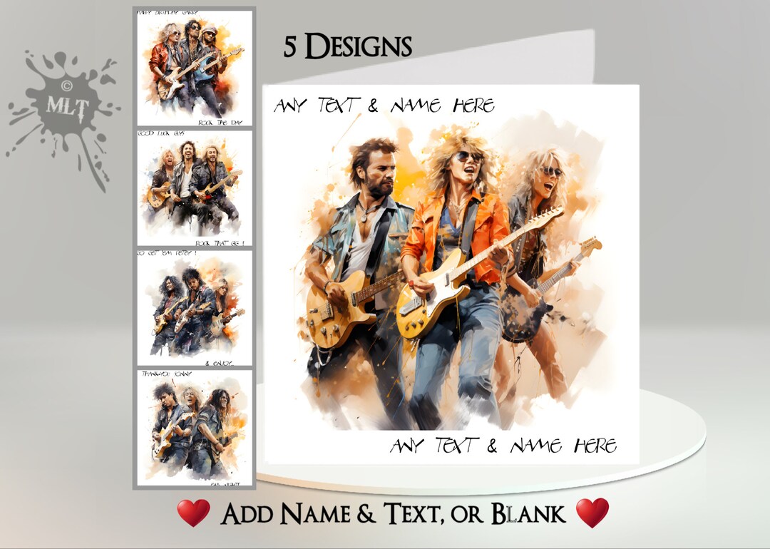 Rock Band Card: Add Your Text + Name, Inside Message, or Blank. 5 ...