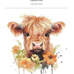 Highland Cow Counted Cross Stitch Chart: Instant PDF Download. Coloured ...