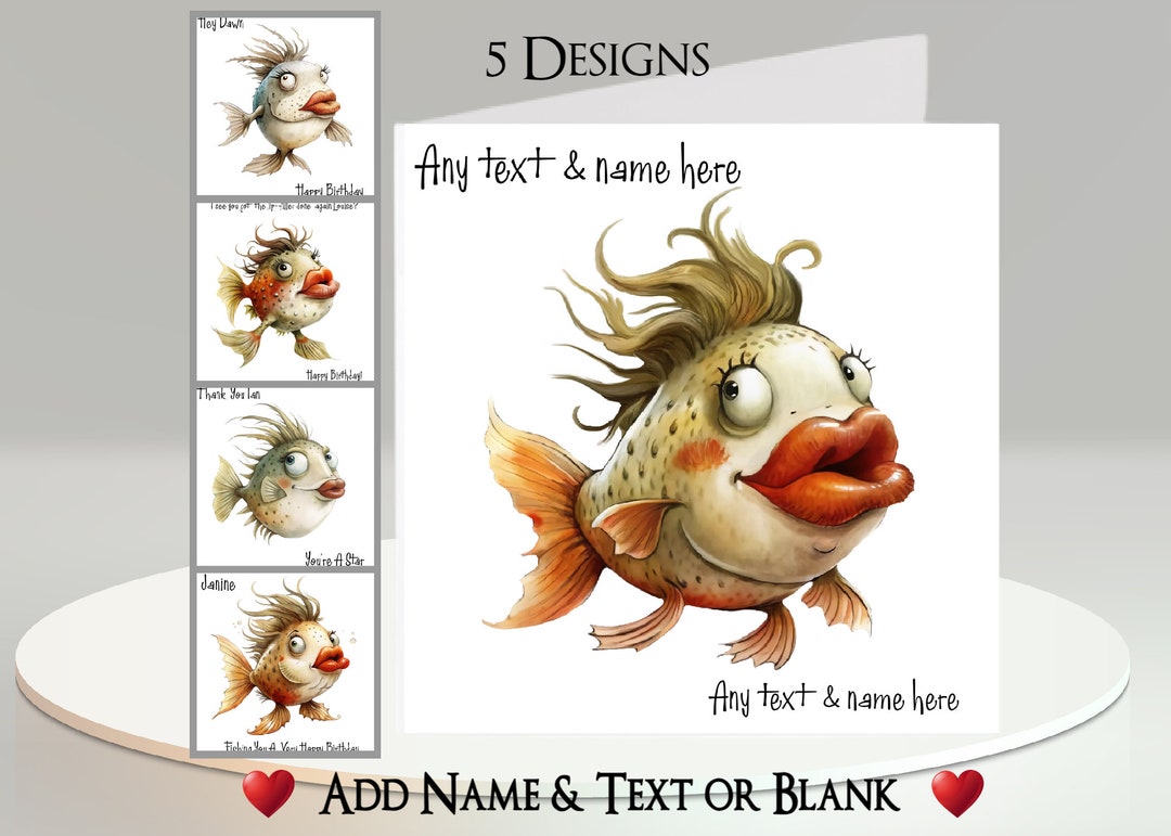 Fish Card: Add Your Text + Name, Inside Message, 5 Designs to Choose ...