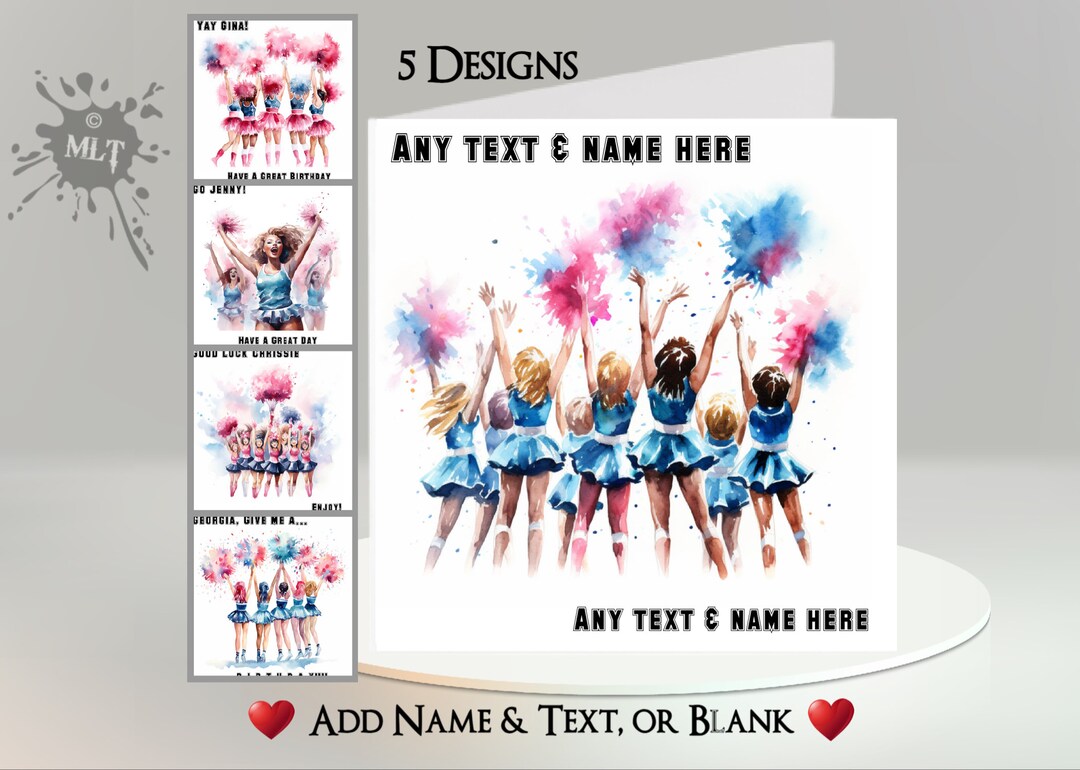 Cheerleader Card: Add Your Text + Name, Inside Message, 5 Designs ...