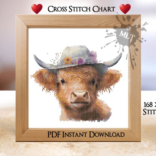 Highland Cow Counted Cross Stitch Chart: Instant PDF Download. - Etsy