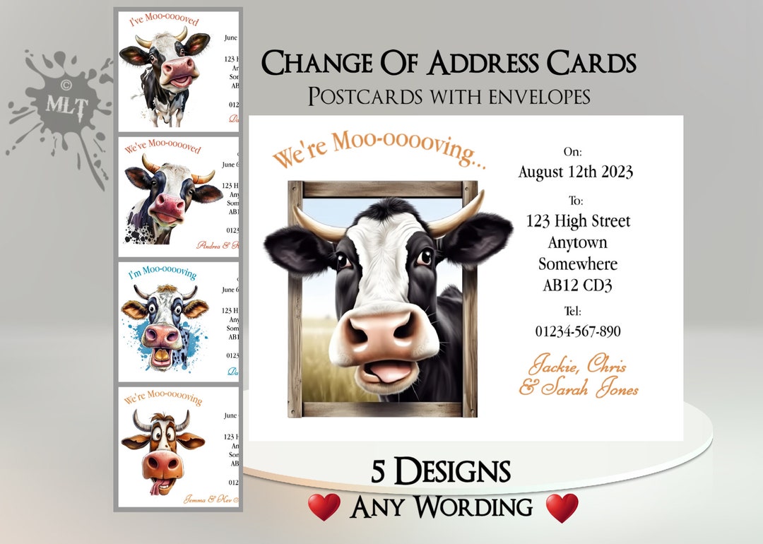 Cow Change of Address Cards With Envelopes:funny Cow, Moving House, New ...