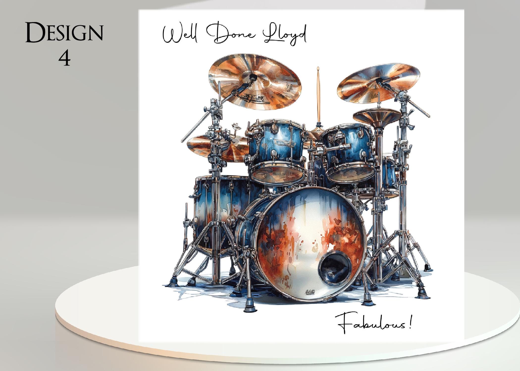 Drum Kit Card: Add Your Text + Name, Inside Message, or Blank. 5 ...