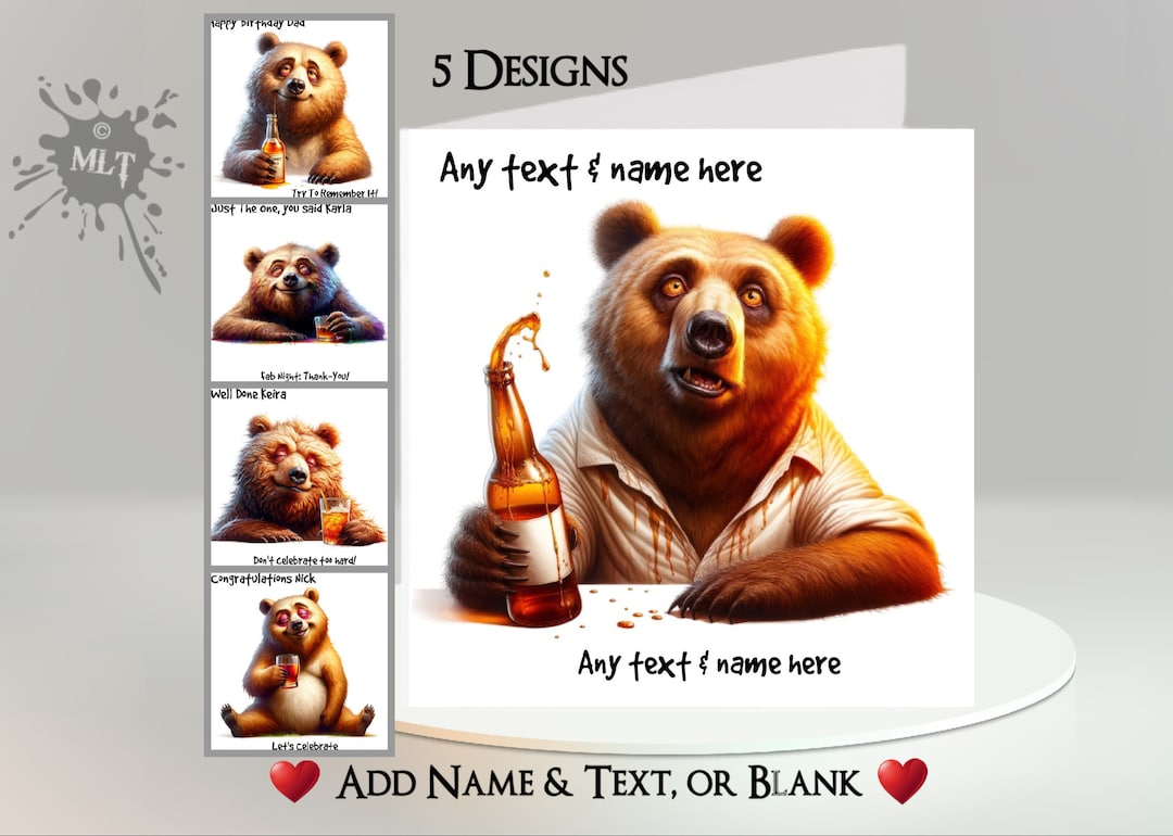 Bear Card: Add Your Text + Name ~ Inside Message ~ Brown Bear, Grizzly ...