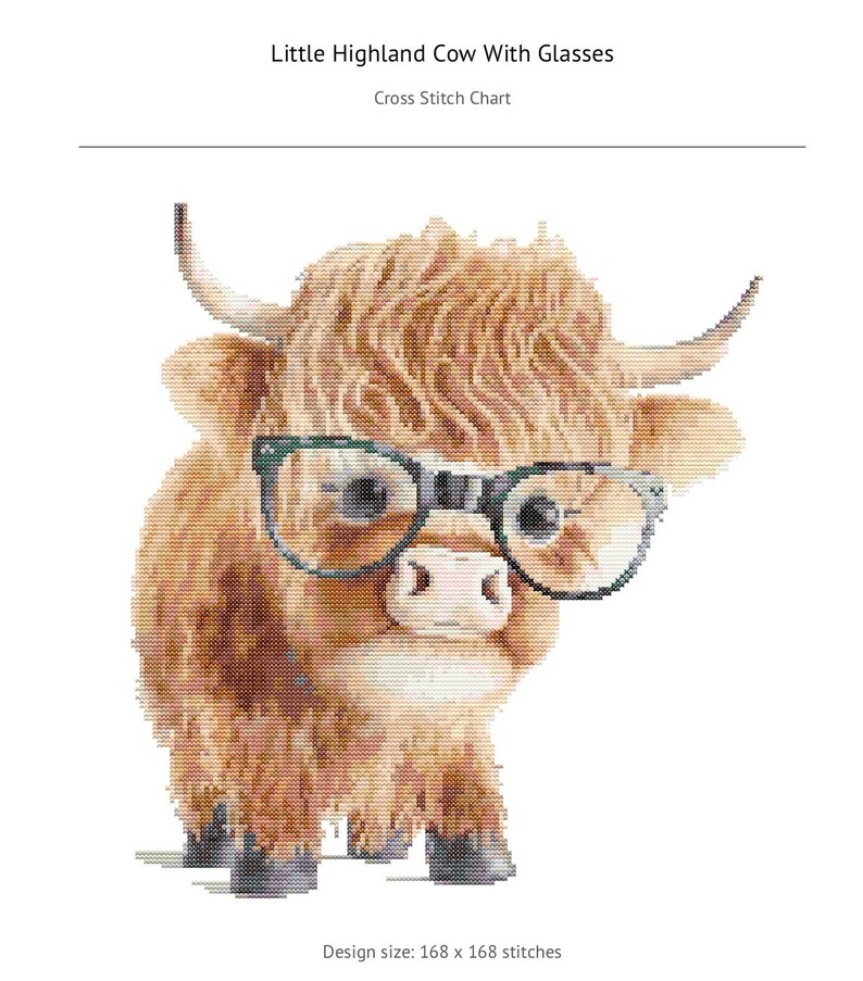 Highland Cow Counted Cross Stitch Chart: Instant PDF Download. Coloured ...