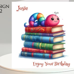 Book Worm Card: Add Your Text + Name, Inside Message, or Blank. Quirky ...