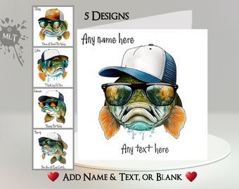Fish Card: Add Your Text + Name ~5 Designs to Choose From ~ Inside ...