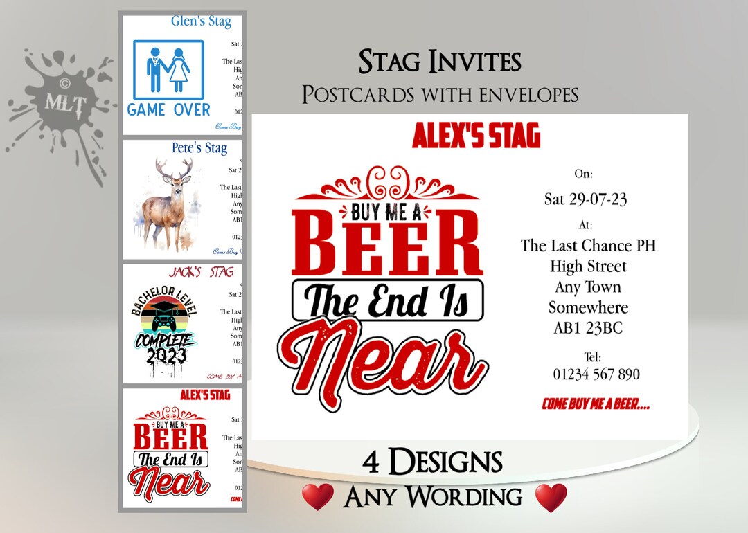 Stag Party Cards With Envelopes: Groom, Usher, Best Man, Friends, BFF ...