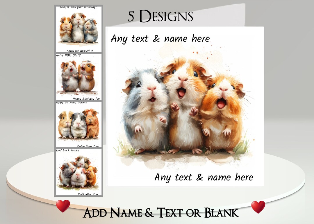 Guinea Pig Card: Add Your Text + Name ~ 5 Designs to Choose From ...