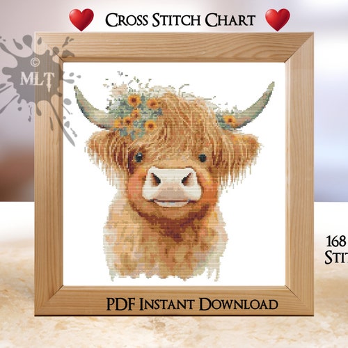Highland Cow Counted Cross Stitch Chart: Instant PDF Download. - Etsy