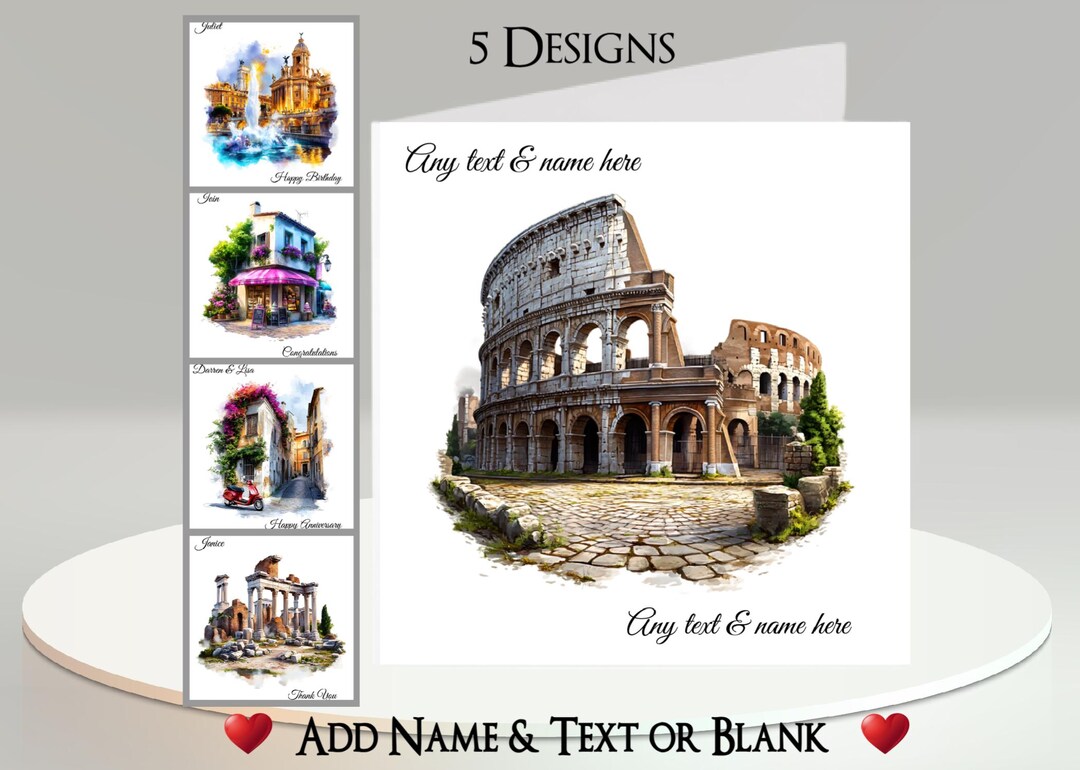 Rome Card: Add Your Text + Name, Inside Message, 5 Designs. Italy ...