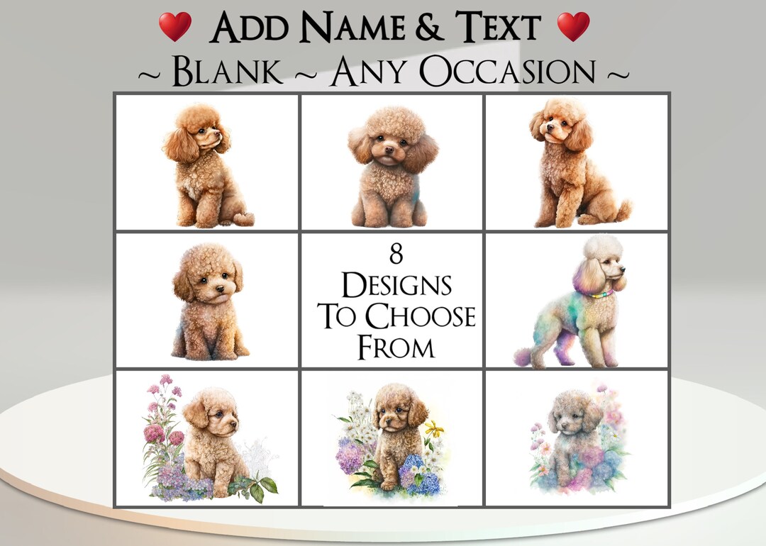 Poodle Card: Add Your Text + Name ~ FREE MESSAGE INSIDE If Required ...