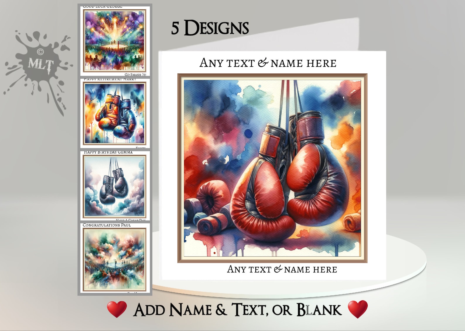 Boxing Card: Add Your Text + Name, Inside Message, or Blank. 5 Designs ...