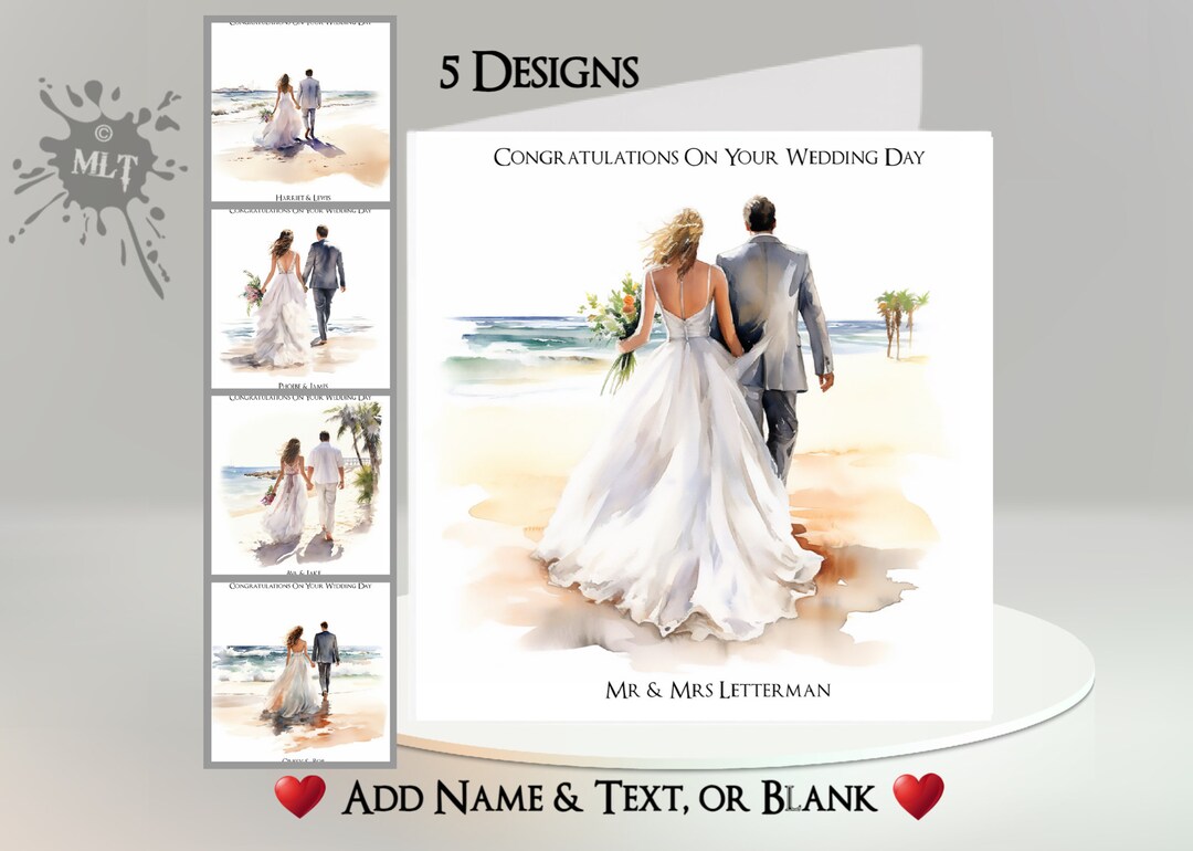 Beach Wedding Card: Add Name & Date ~ Inside Message ~ Husband, Wife ...