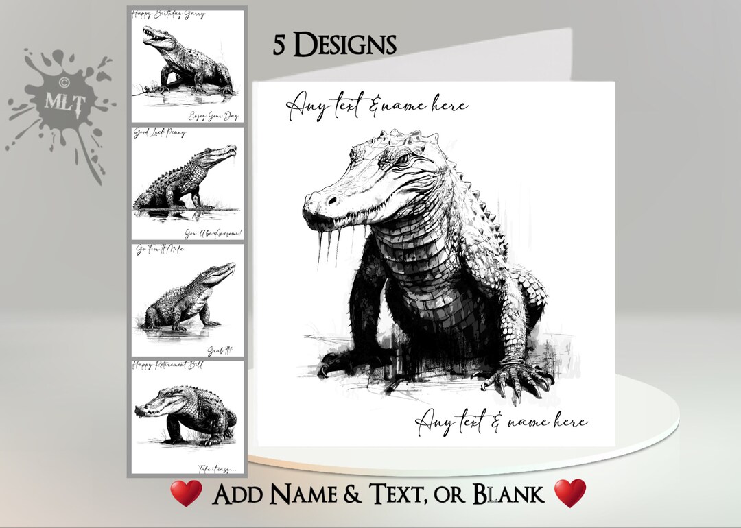 Alligator Card: Add Your Text + Name ~ Inside Message ~ Gator, Caiman ...