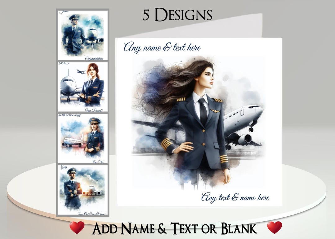 Cabin Crew - Pilot Card: Add Your Name + Text, Inside Message, 5 ...