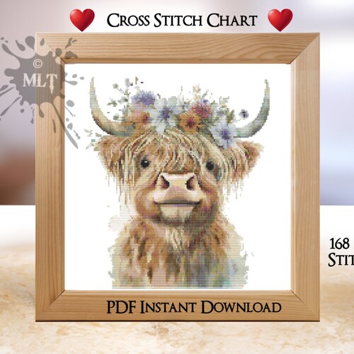 Highland Cow Counted Cross Stitch Chart: Instant PDF Download. - Etsy