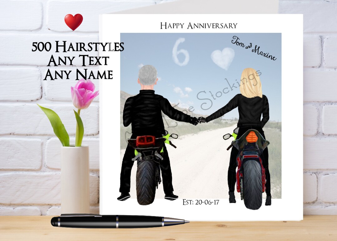 Biker Anniversary Card: Add Your Text Names Date Choose - Etsy