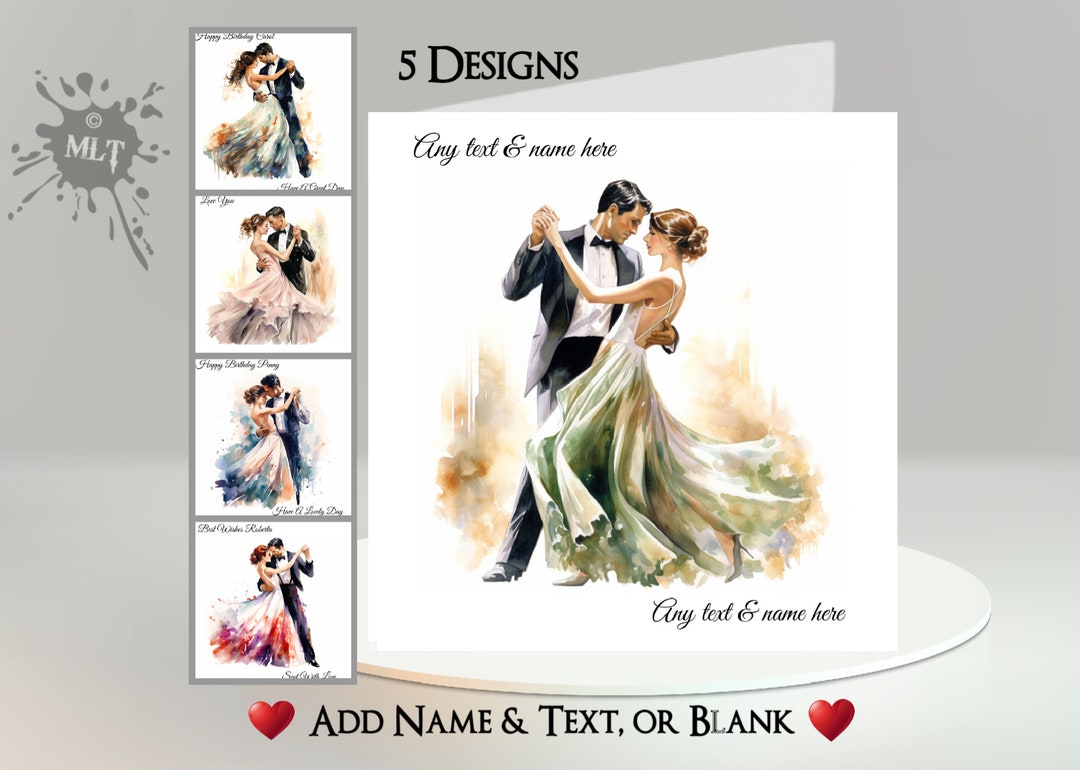 Ballroom Dancers Card: Add Your Text + Name, Inside Message, or Blank ...