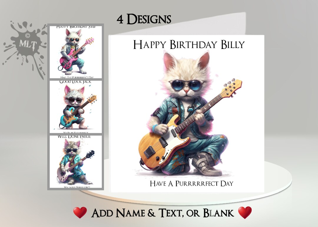 Rockin' Cat Card: Add Your Text + Name ~ Inside Message ~ Cat, Kitten ...