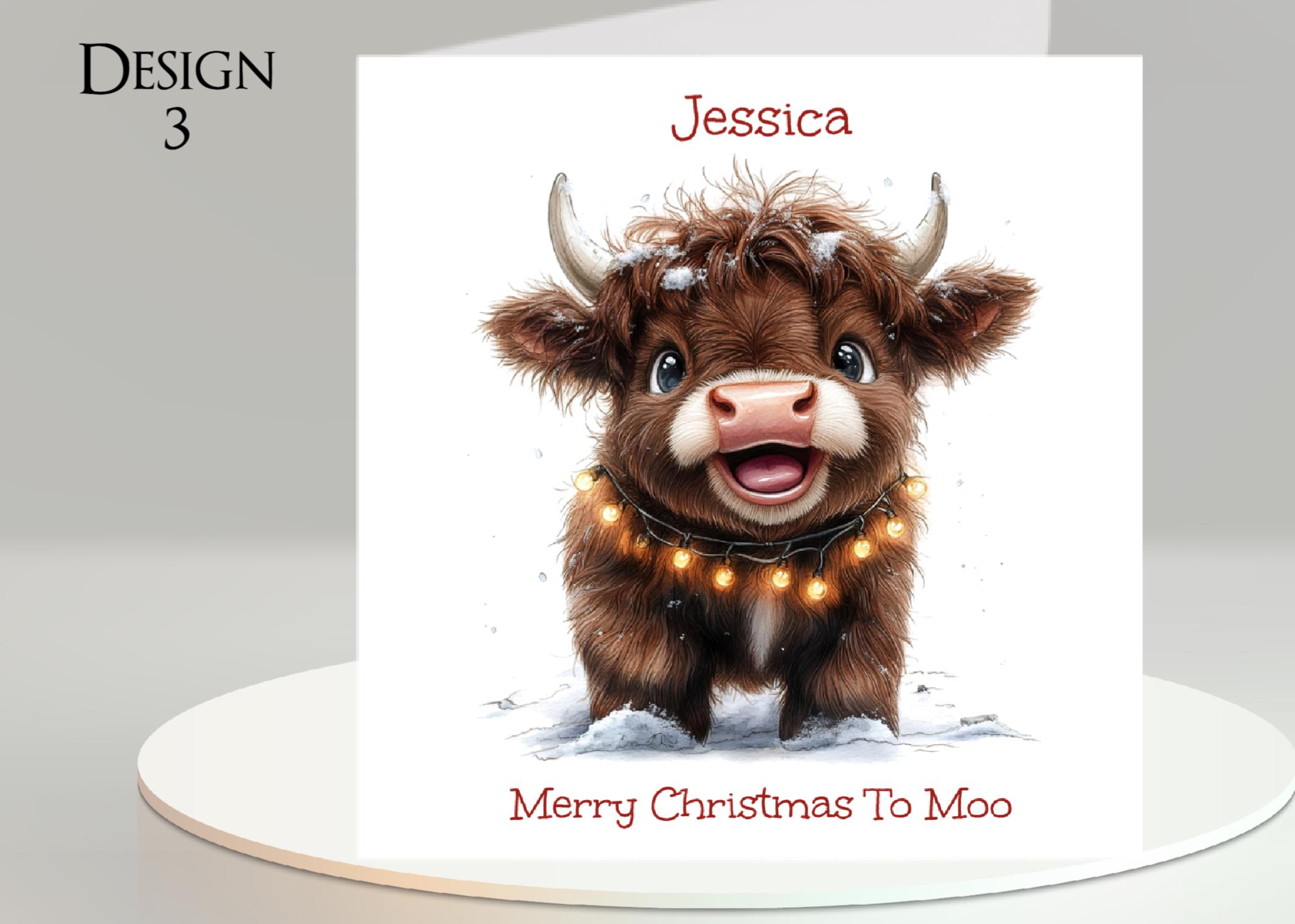 Christmas Highland Cow Card: Add Your Text + Name, Inside Message, 5 ...