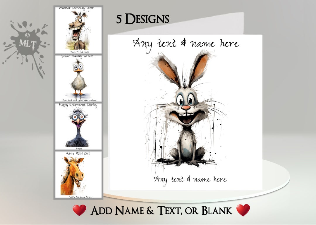 Laughing Animal Card: Add Your Text + Name ~inside Message~ Mule ...