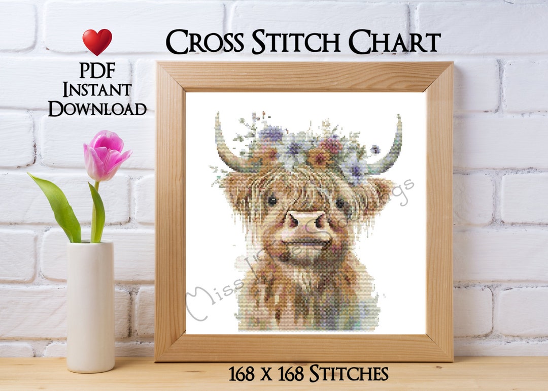 Highland Cow Counted Cross Stitch Chart: Instant PDF Download. - Etsy